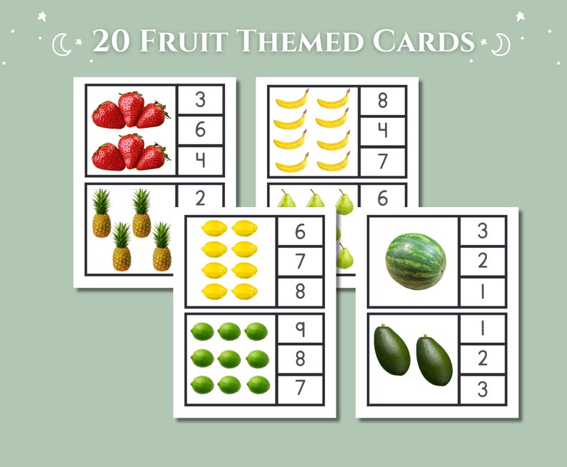Fruit Count and Clip Number Card for Counting Peg Card Printable ...