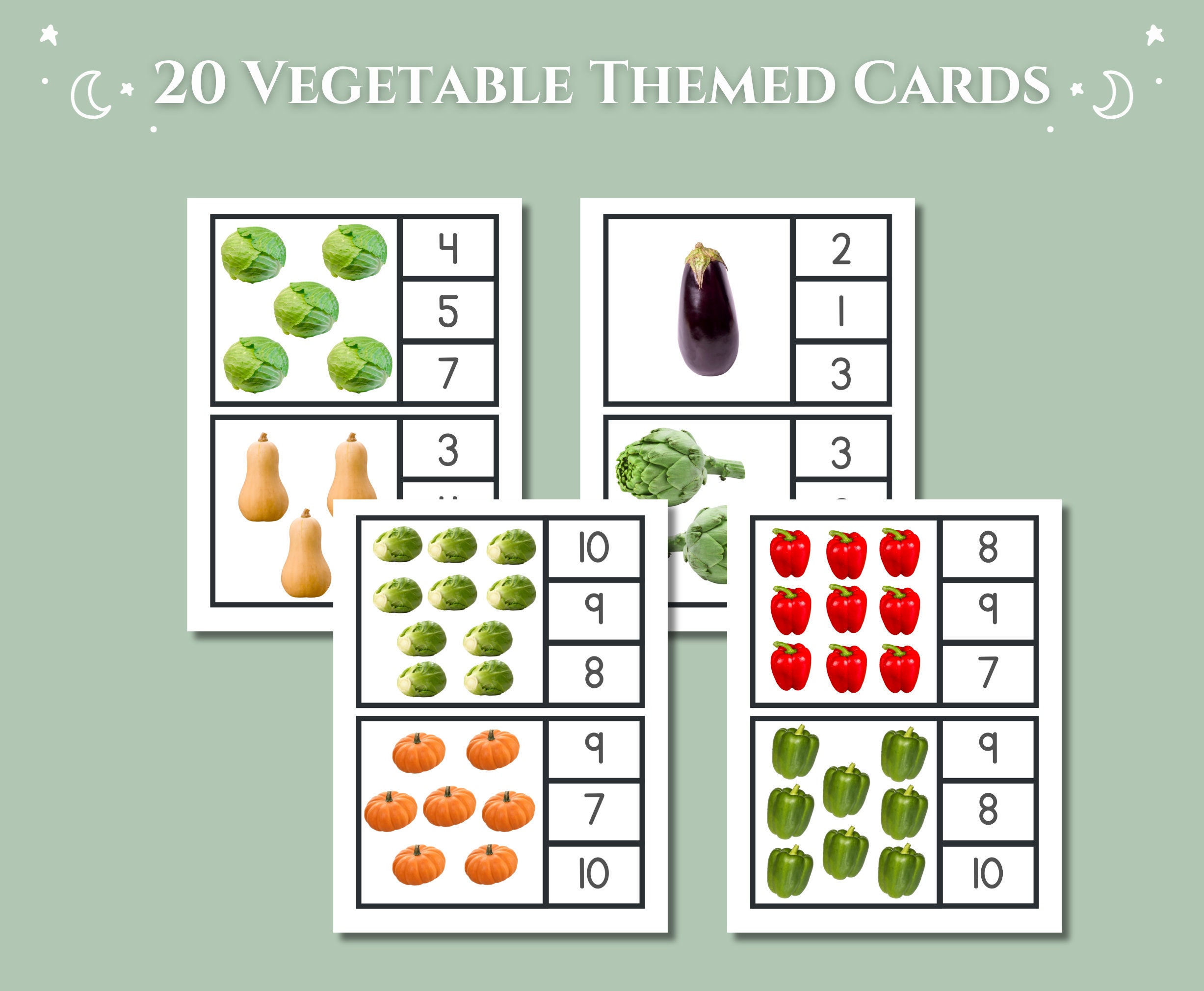 Vegetable Count and Clip Number Card for Counting Peg Card Printable ...