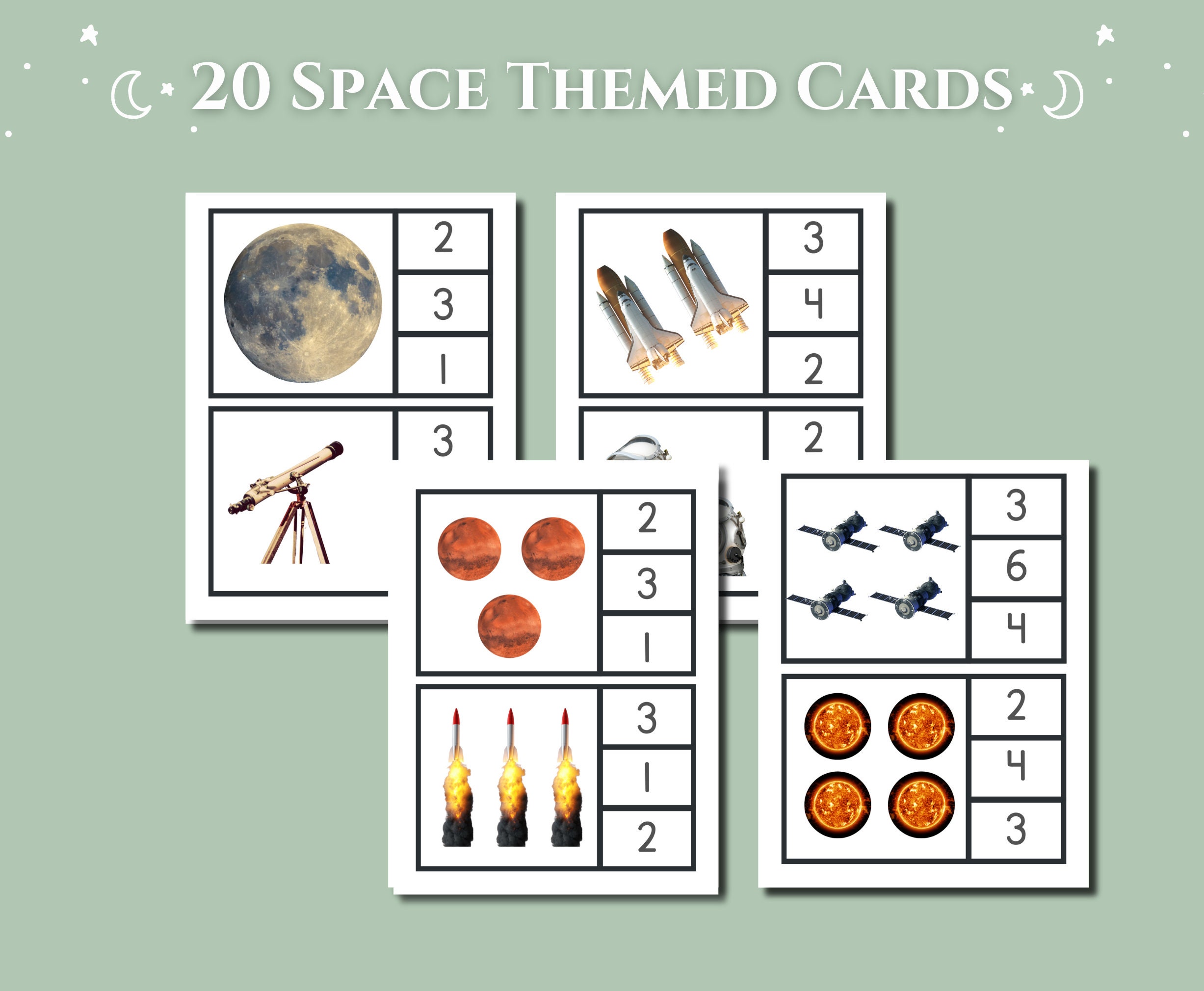 Outer Space Count and Clip Card Space Activity Montessori Printable ...
