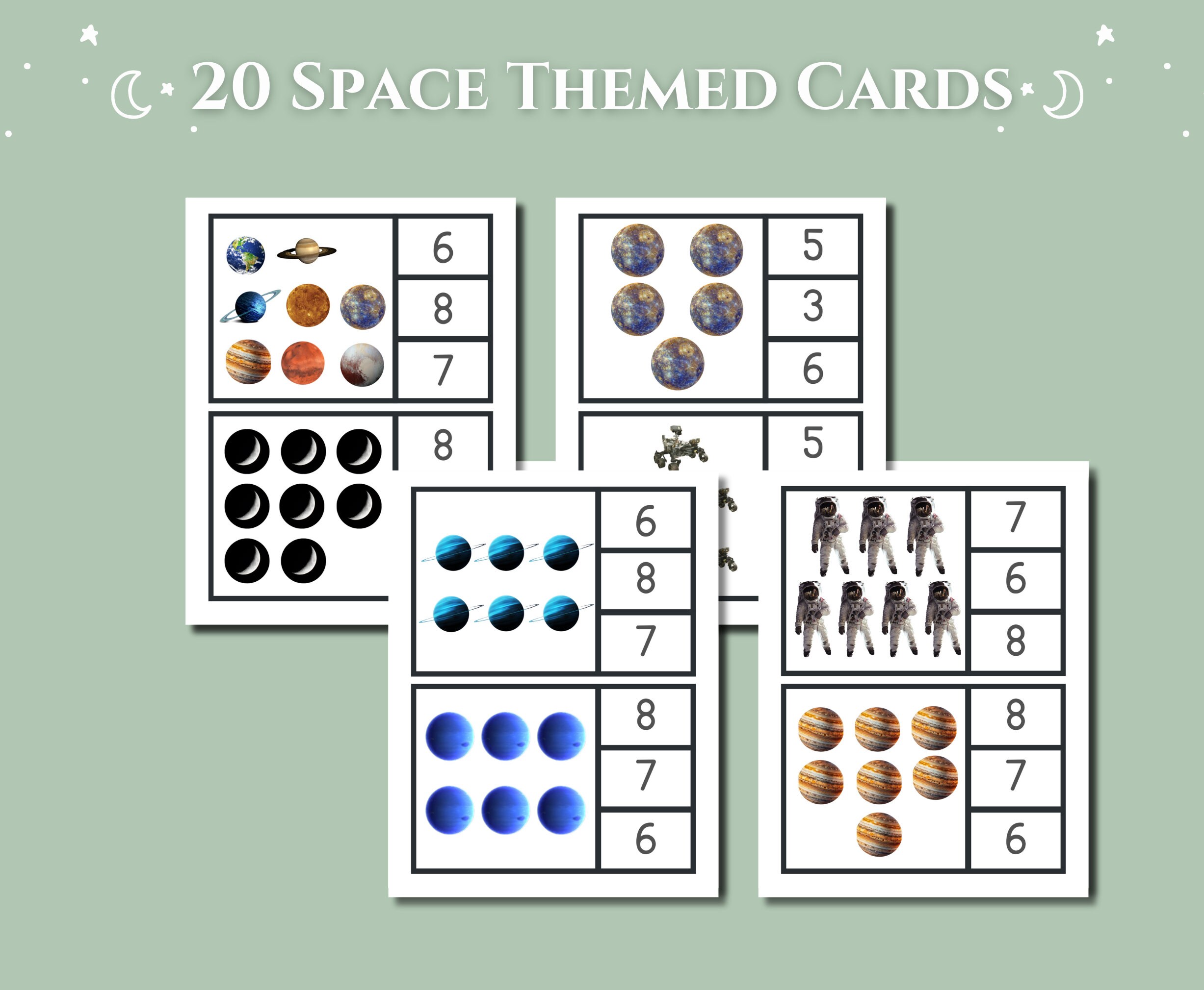Outer Space Count and Clip Card Space Activity Montessori Printable ...