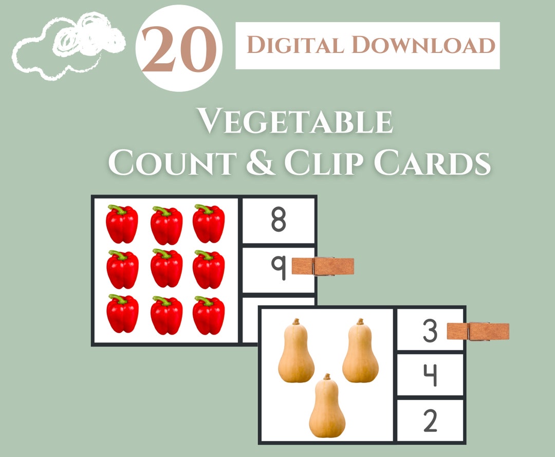 Vegetable Count and Clip Number Card for Counting Peg Card Printable ...