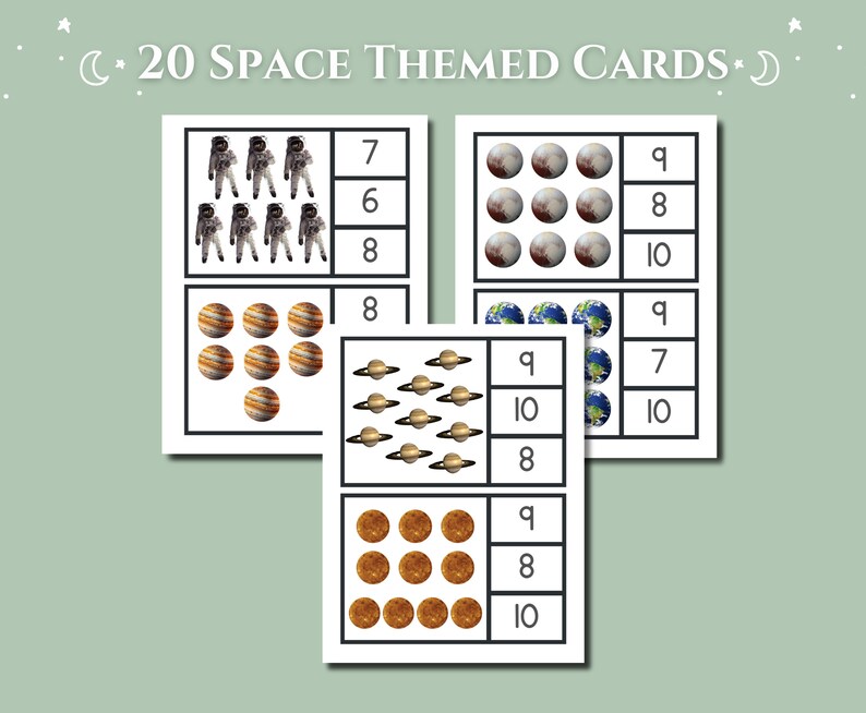 Outer Space Count and Clip Card Space Activity Montessori Printable ...