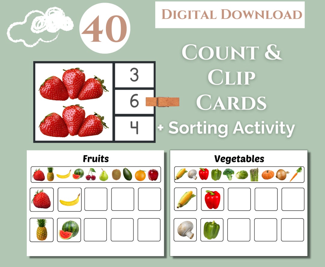 Count and Clip Card Number Card for Counting Peg Card Printable Toddler ...