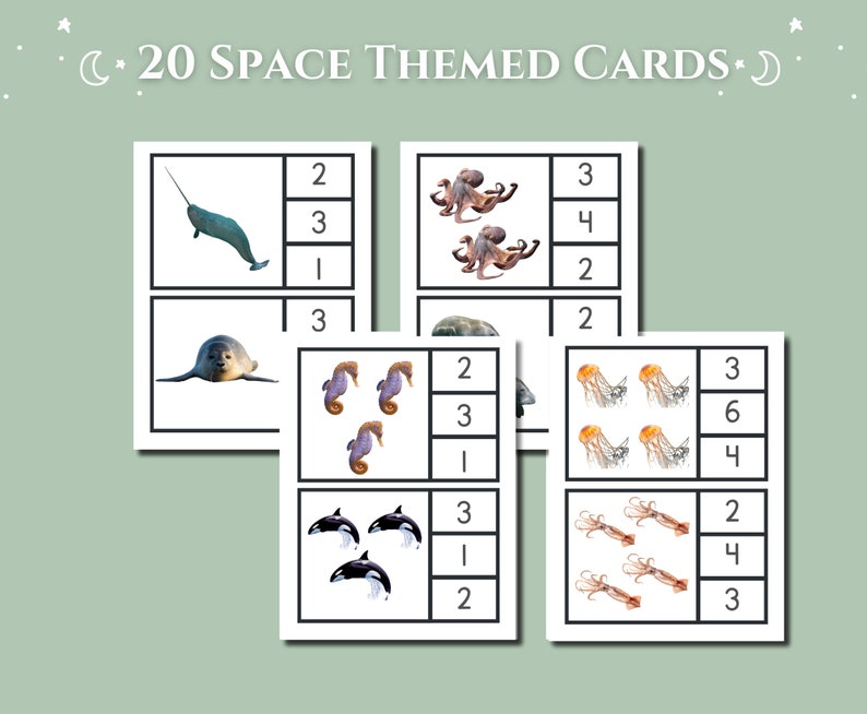 Ocean Count and Clip Card Sea Animals Activity Montessori Printable ...