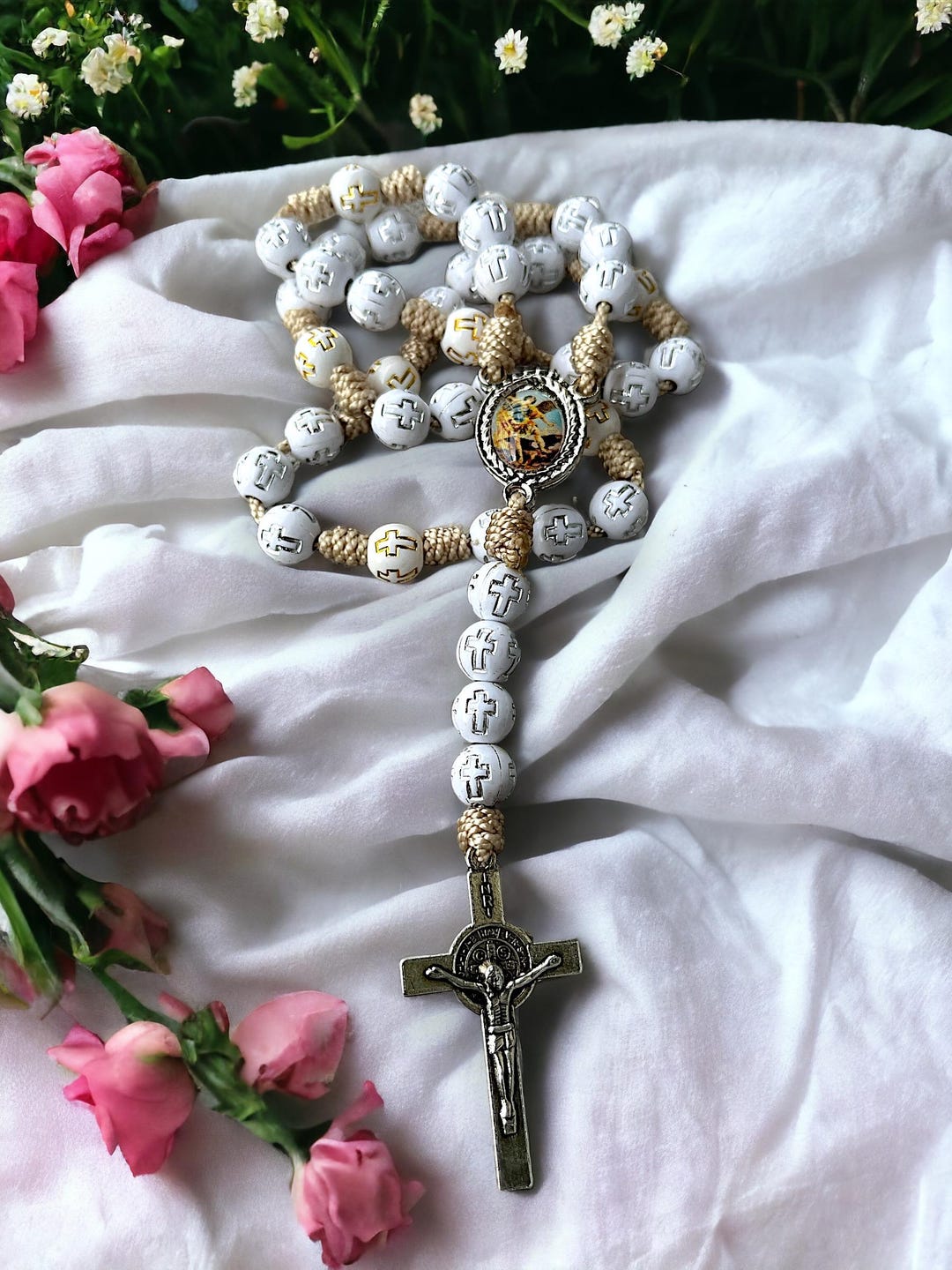 Saint Michael Rosary Chaplet With Handmade Cross Beads. - Etsy