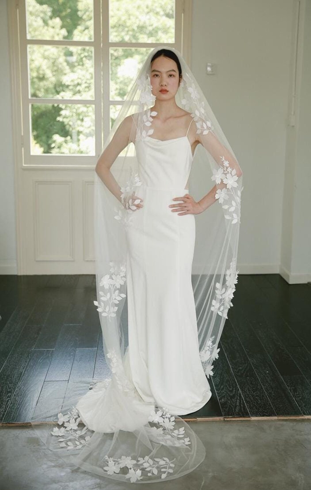 Flower Wedding Veil, Bridal Veil, Leaf Veil, Long Floral Lace Veil ...