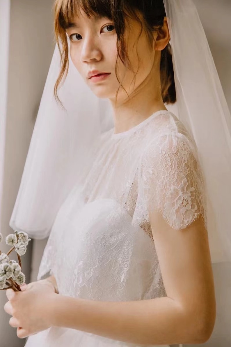 Short Wedding Dress, Tea Length Tulle Wedding Gown, Simple Engagement ...