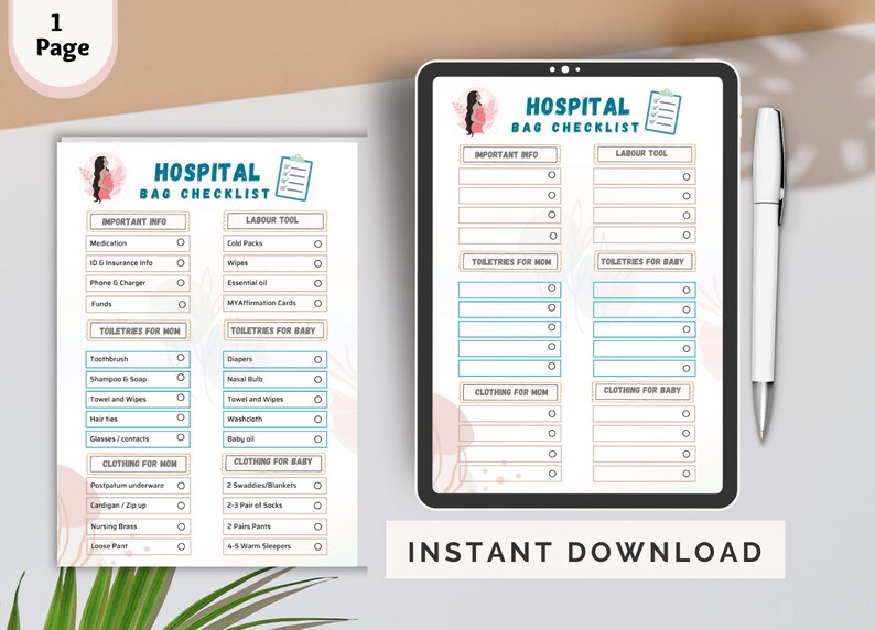 Checklist Hospital Bag, Labor and Delivery Check List for Mom and Baby ...