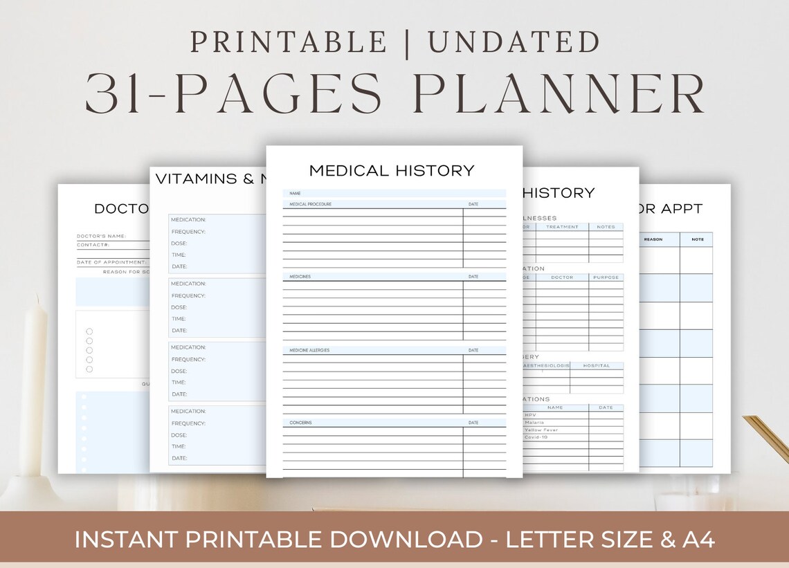 Medical Planner Printable, Family Medical Binder, Healthcare Planner ...