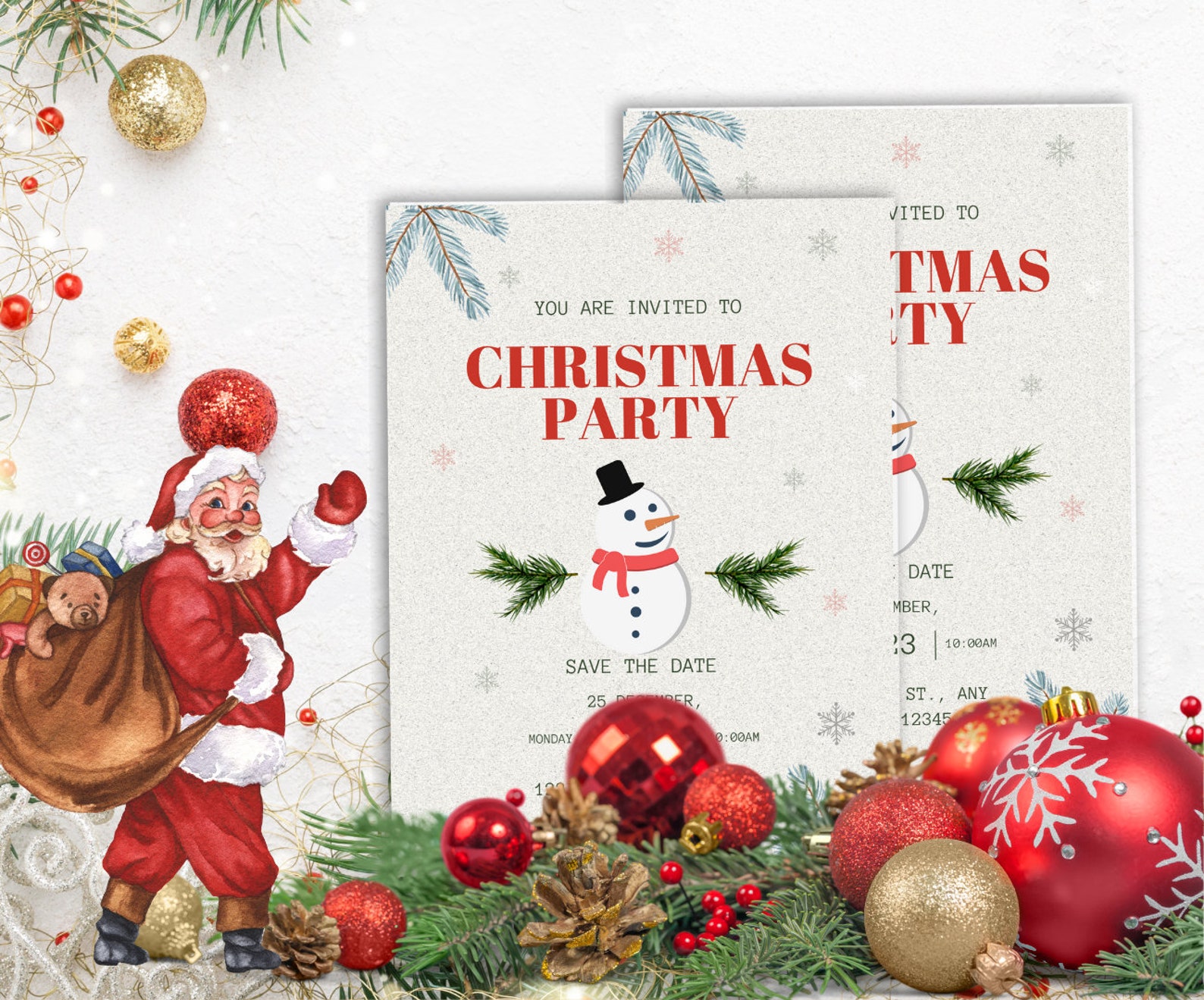 Snowman Christmas Party Invitation Portrait, Christmas Trees Holiday ...