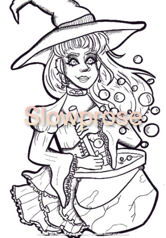 Printable Witch Coloring Page for Adults Witchy Halloween - Etsy