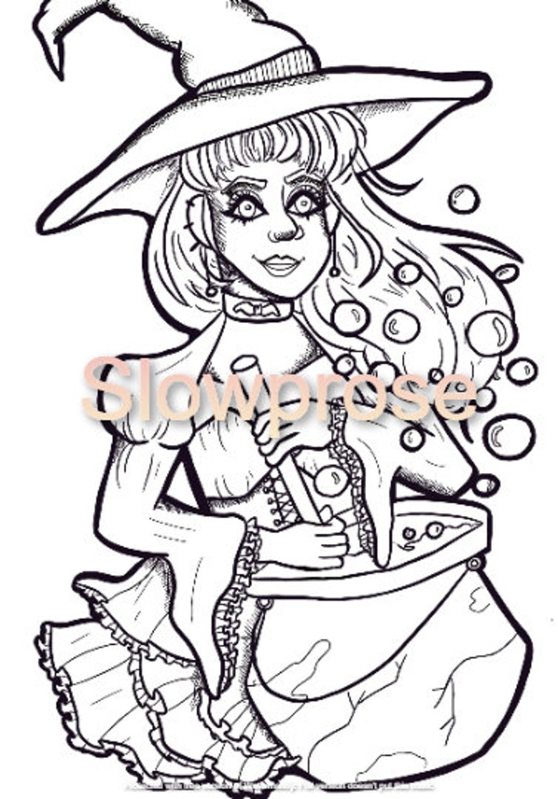 Printable Witch Coloring Page for Adults | Witchy | Halloween | Spooky ...