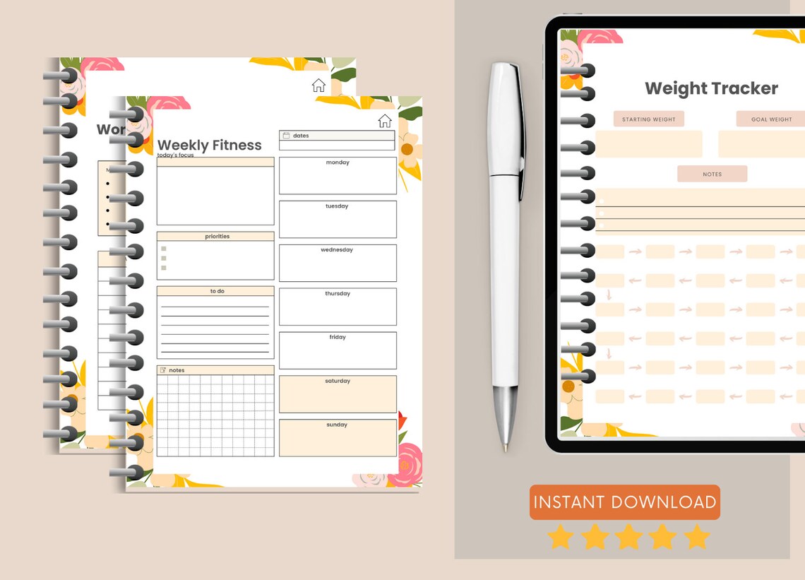 Printable Fitness and Health Planner, Fitness Journal, Digital Planner ...