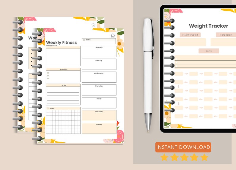 Printable Fitness and Health Planner, Fitness Journal, Digital Planner ...