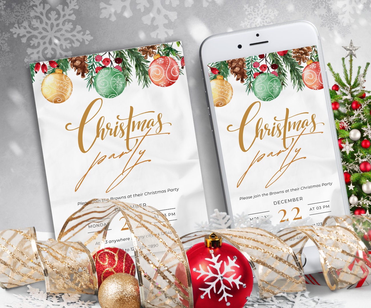 Festive Christmas Party Invitation, Christmas Holiday Invitation ...