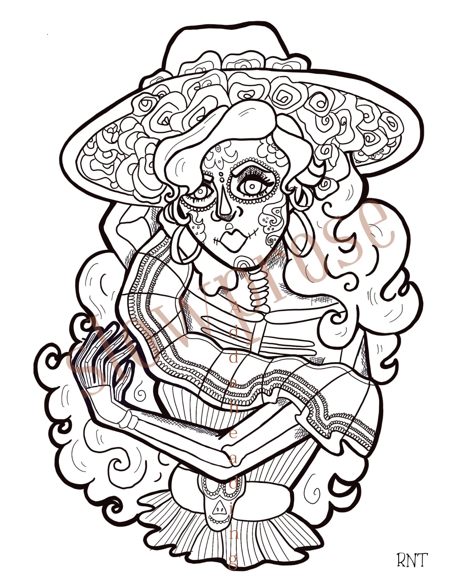 Printable Day of the Dead Woman Coloring Page for Adults | Dia De Los ...