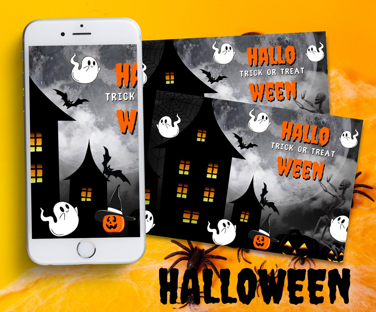 Black Spooky Halloween Card, Halloween Invitation Template Digital ...