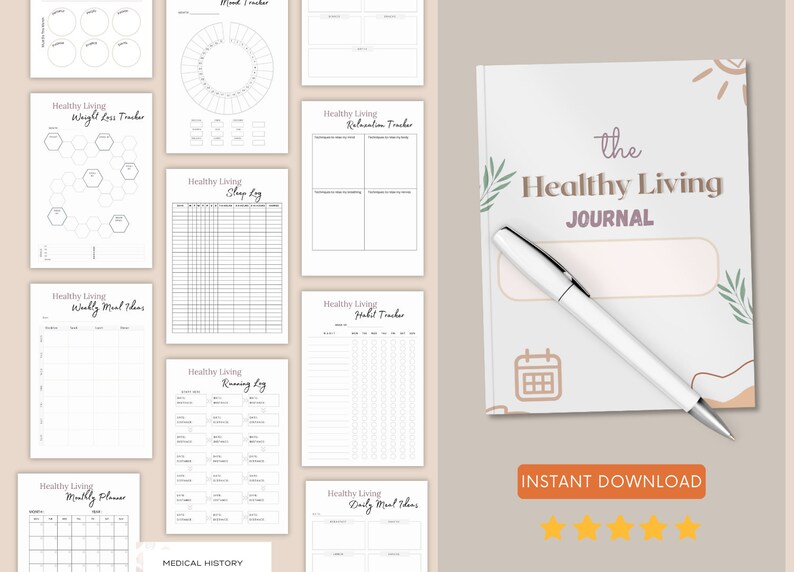 Healthy Living Journal, Self Care Journal, Gratitude Journal, Wellness ...