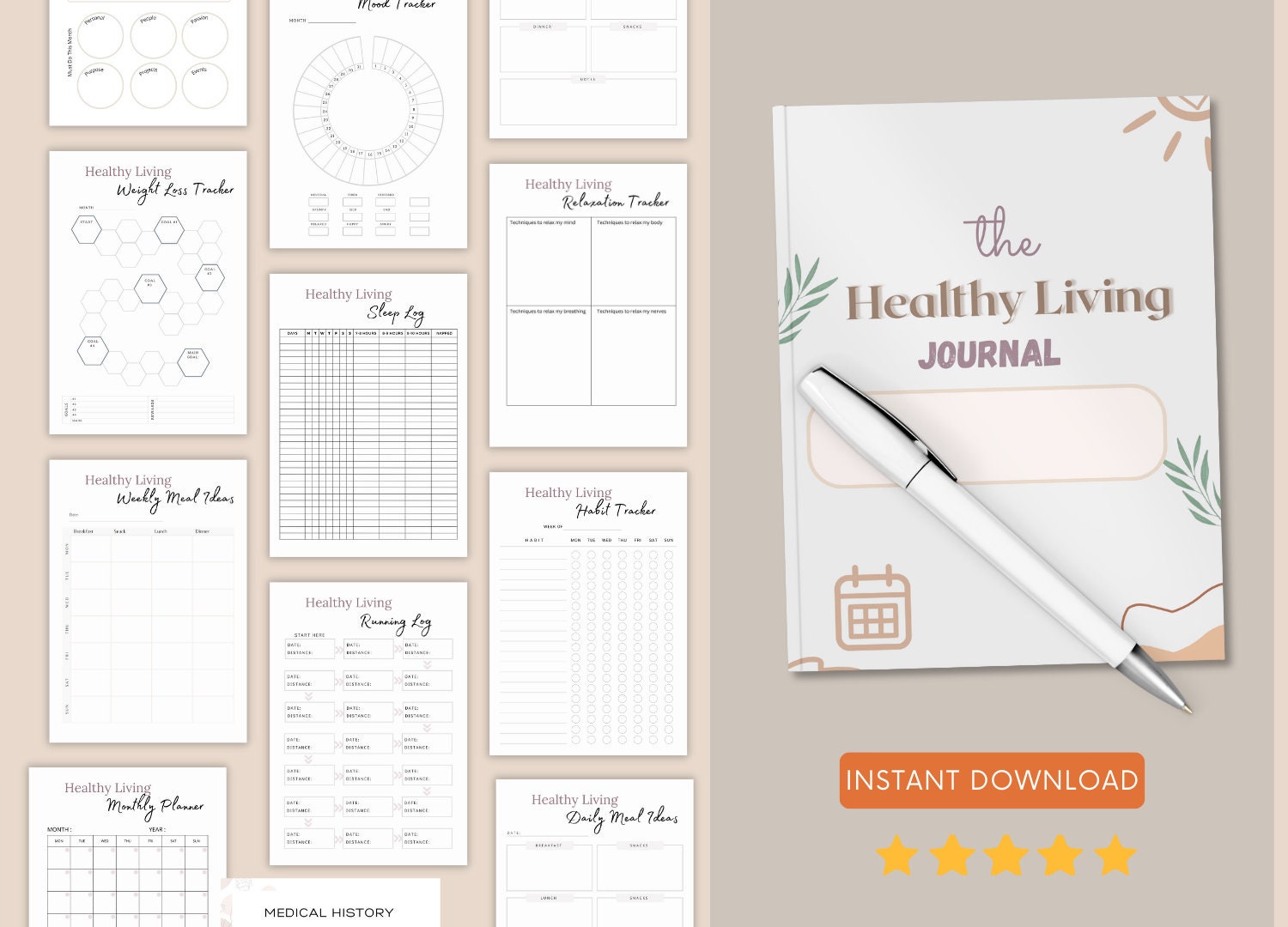 Healthy Living Journal, Self Care Journal, Gratitude Journal, Wellness ...