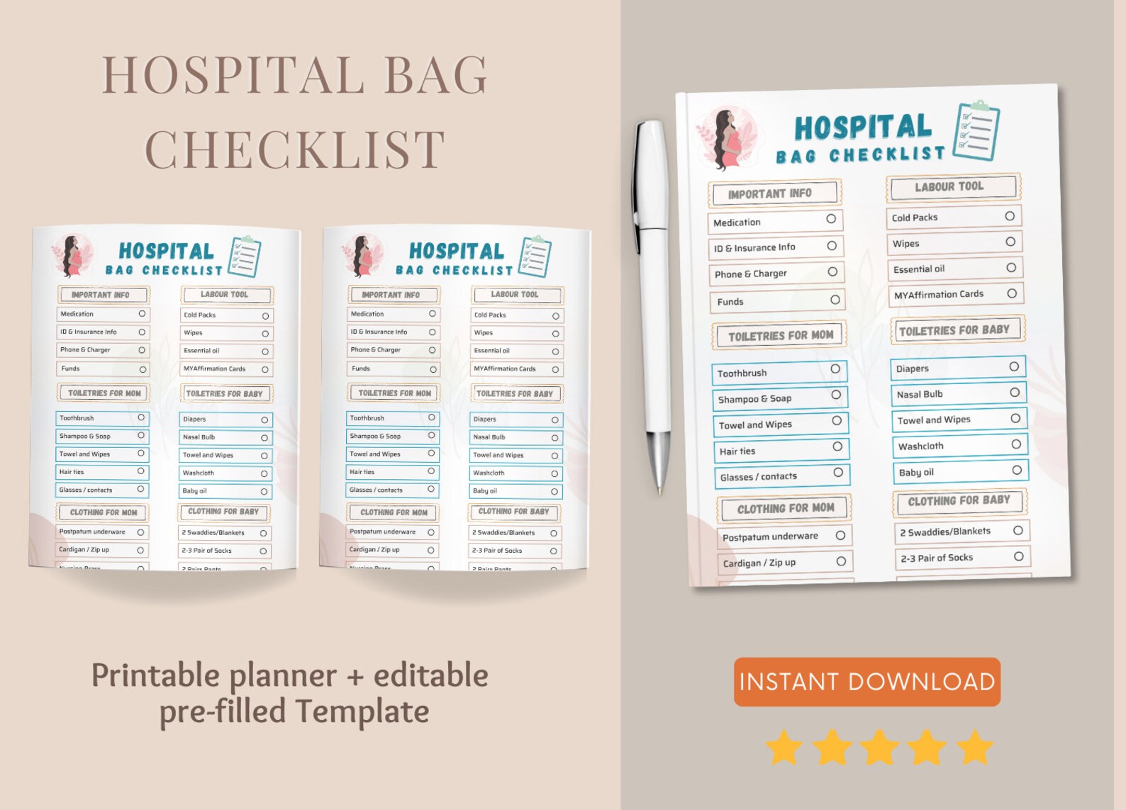 Checklist Hospital Bag, Labor and Delivery Check List for Mom and Baby ...
