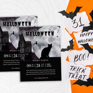 Black and White Halloween Invitation, Halloween Invitation Template ...