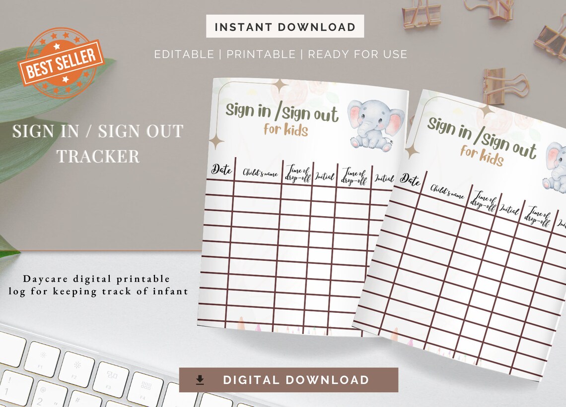 Sign-in and Sign-out Sheet Editable in Canva, Weekly Sign-in, Daycare ...