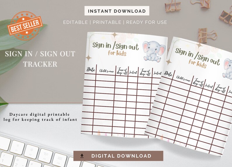 Sign-in and Sign-out Sheet Editable in Canva, Weekly Sign-in, Daycare ...