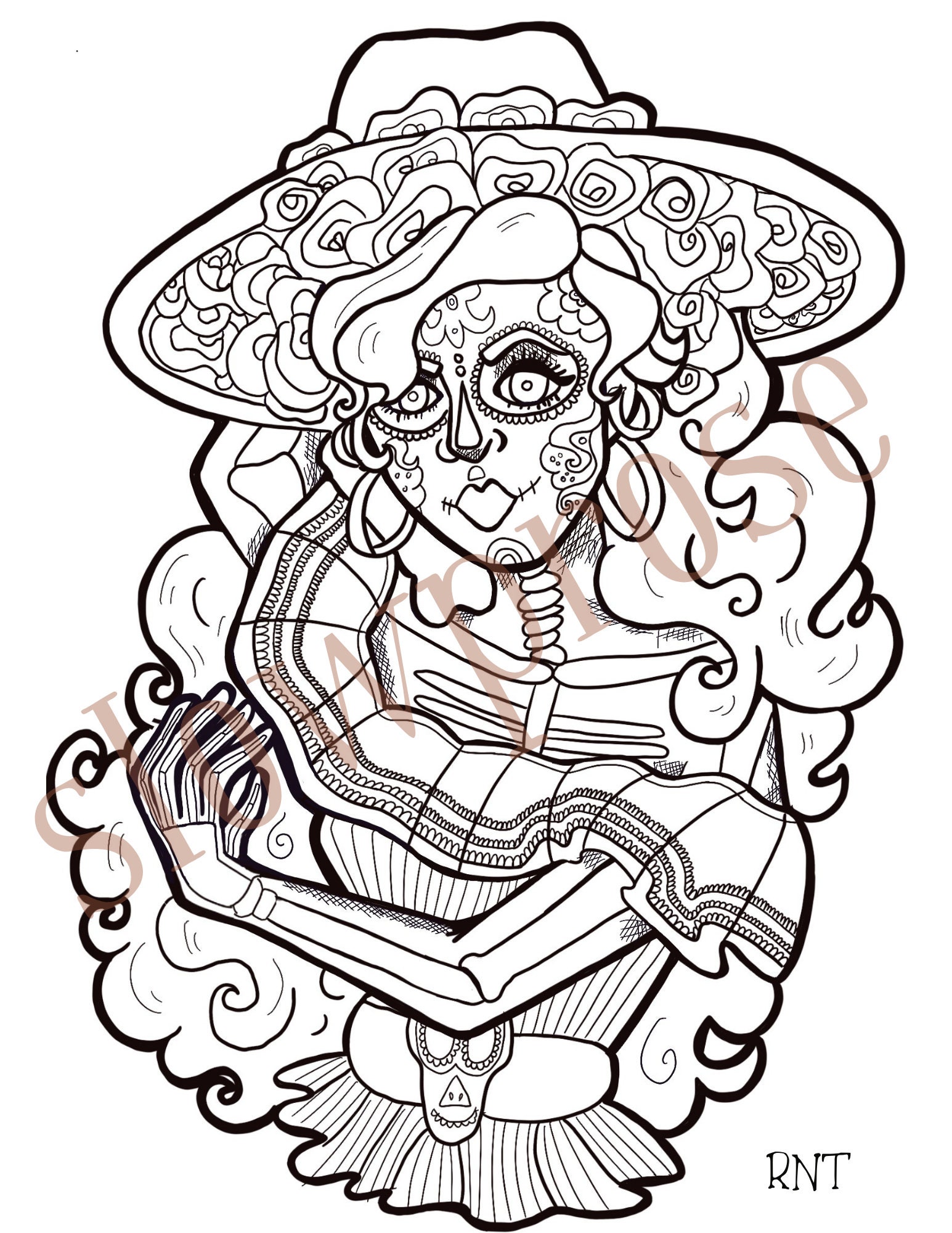 Printable Day of the Dead Woman Coloring Page for Adults | Dia De Los ...