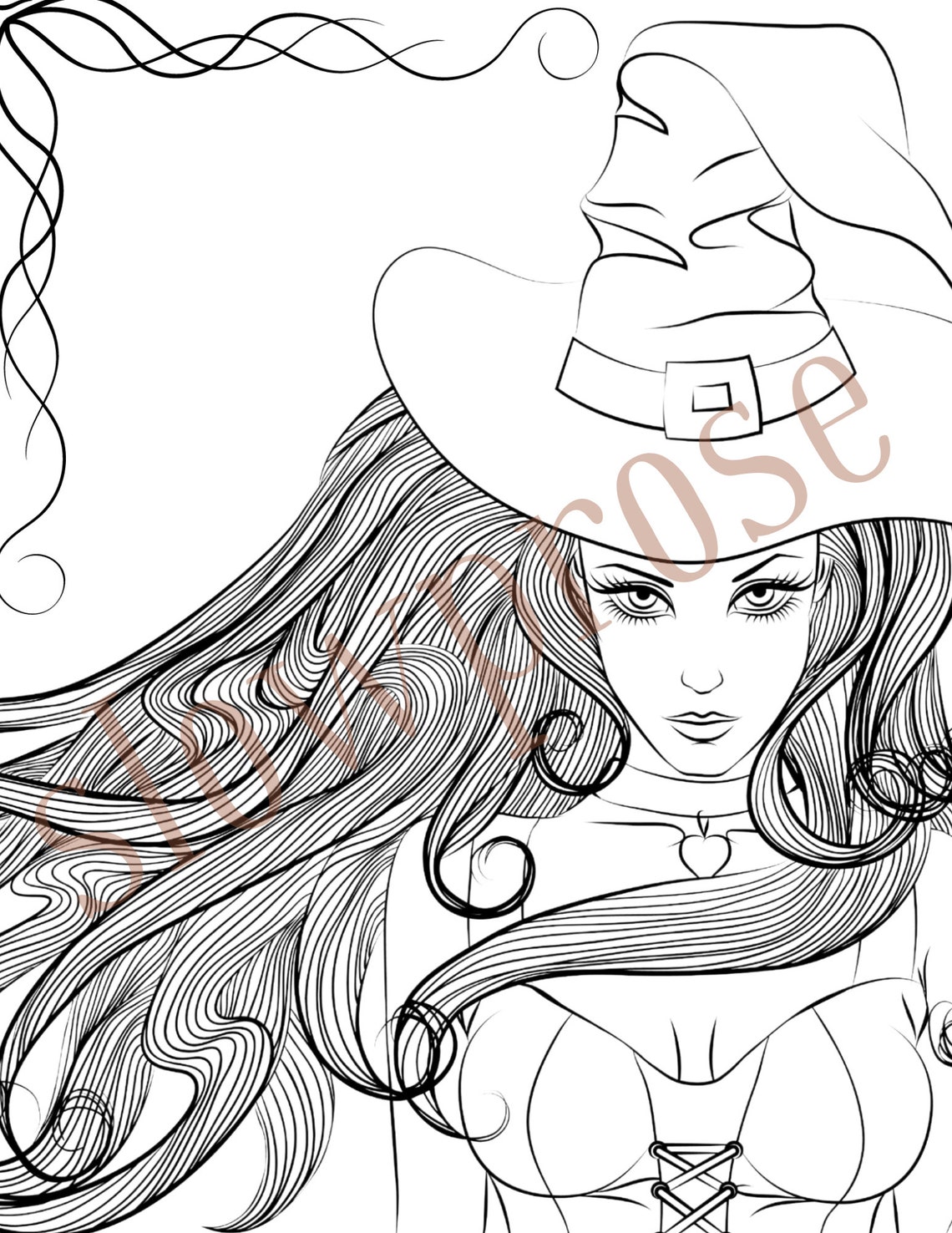Printable Witch Coloring Page for Adults | Fantasy Coloring Page ...