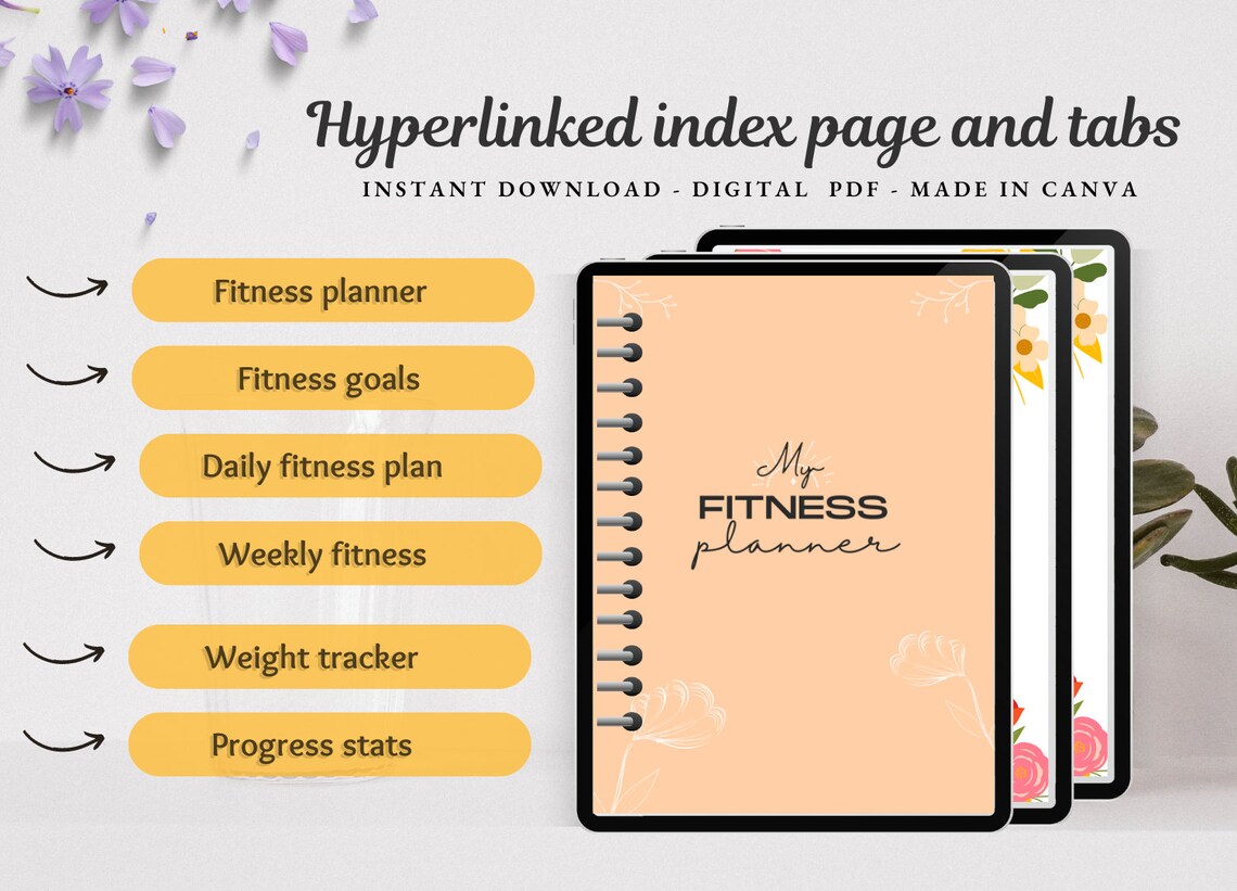 Printable Fitness and Health Planner, Fitness Journal, Digital Planner ...