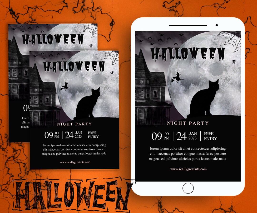 Black and White Halloween Invitation, Halloween Invitation Template ...
