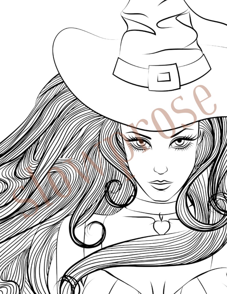 Printable Witch Coloring Page for Adults | Fantasy Coloring Page ...