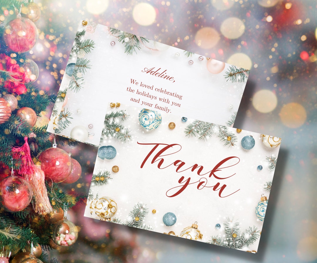 Floral Christmas Holiday Thank You Card, Christmas Thank You Greeting ...