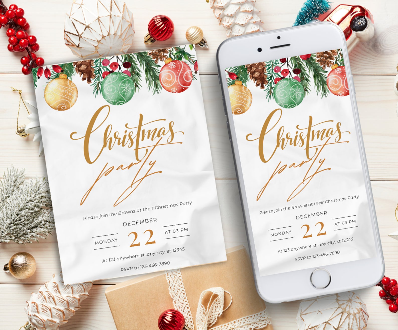 Festive Christmas Party Invitation, Christmas Holiday Invitation ...