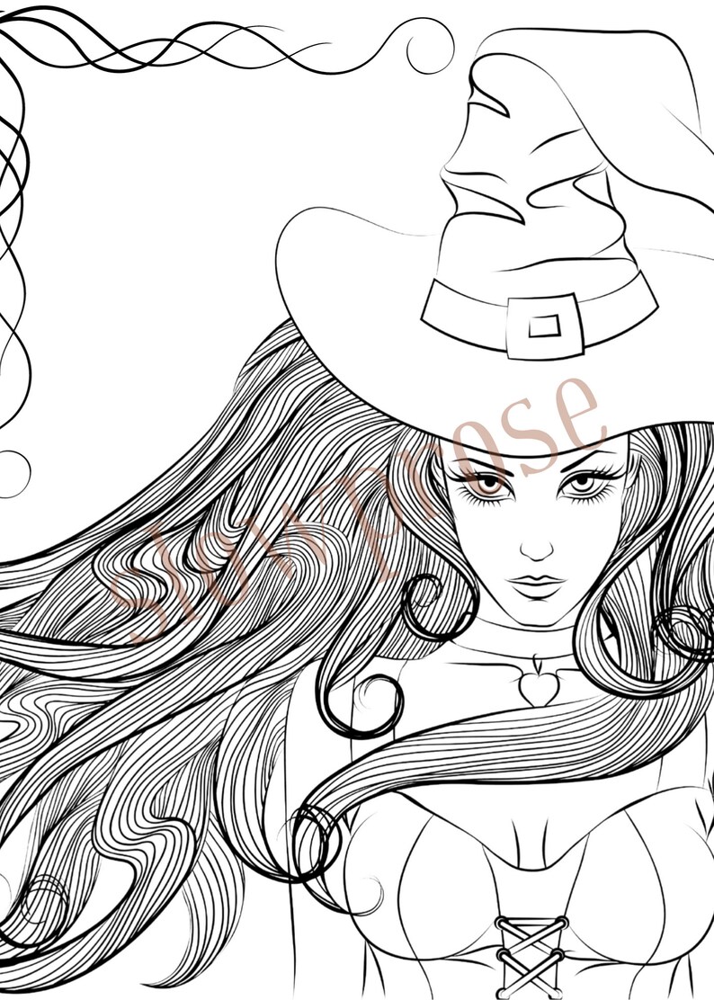 Printable Witch Coloring Page for Adults | Fantasy Coloring Page ...