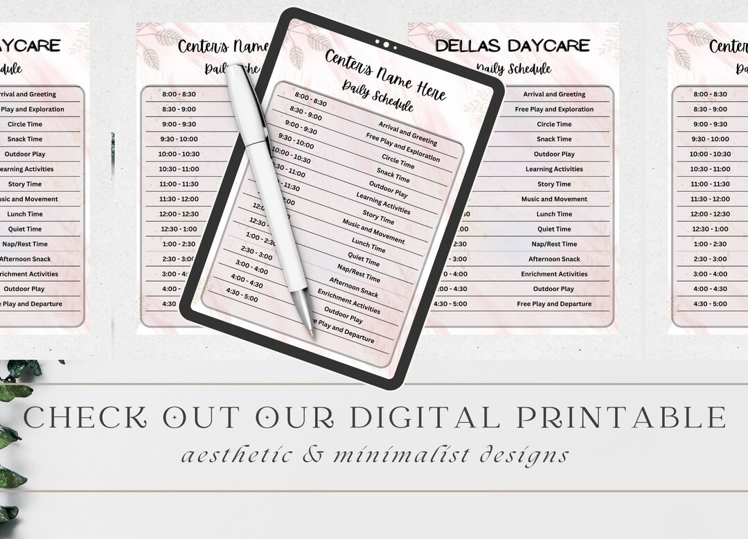 DAILY SCHEDULES for Daycare. Childcare Center Printable Form. Infant ...
