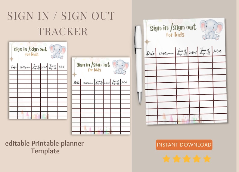 Sign-in and Sign-out Sheet Editable in Canva, Weekly Sign-in, Daycare ...
