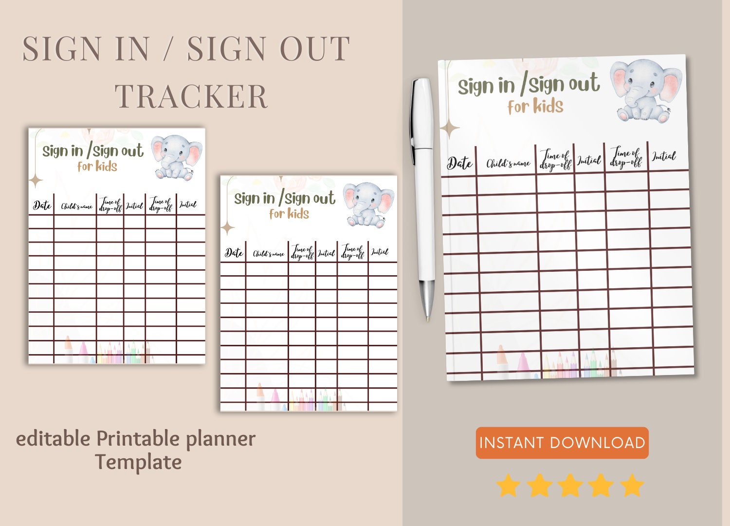 Sign-in and Sign-out Sheet Editable in Canva, Weekly Sign-in, Daycare ...