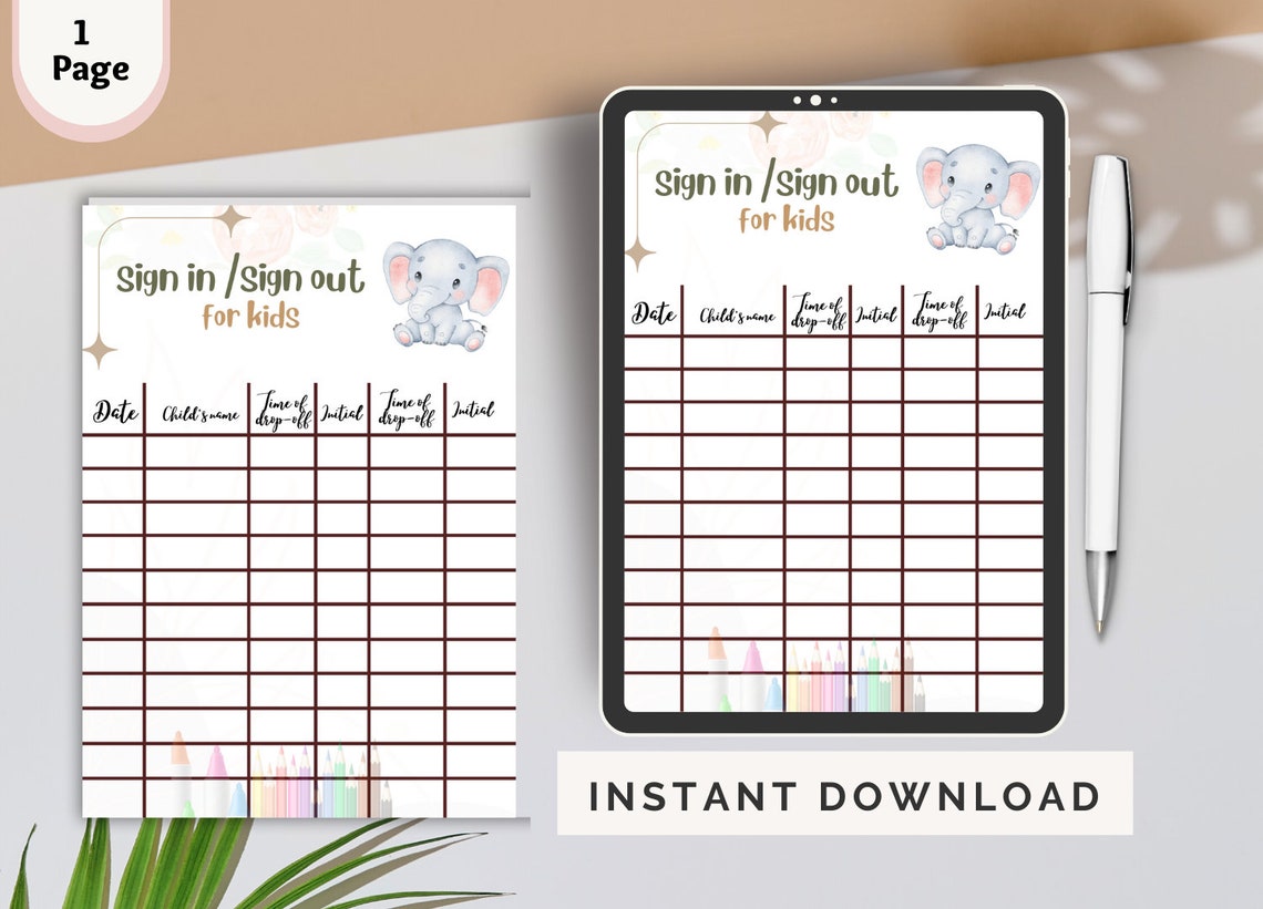 Sign-in and Sign-out Sheet Editable in Canva, Weekly Sign-in, Daycare ...