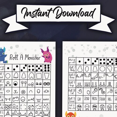 Roll A Monster Game Kids Party Game Dice Draw A Monster Game - Etsy