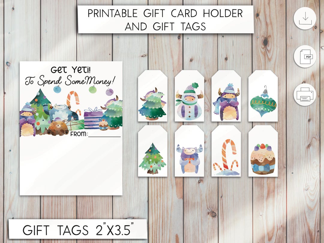Yeti Gift Card Holder, Gift Tag, Printable Card, Printable, Instant ...