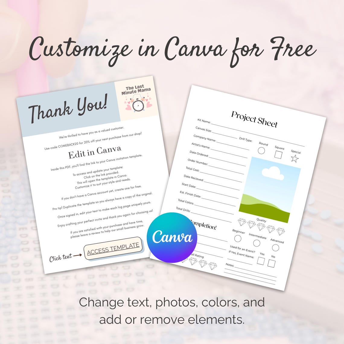 Diamond Painting Log Sheet | Printable PDF & Editable Canva Template ...