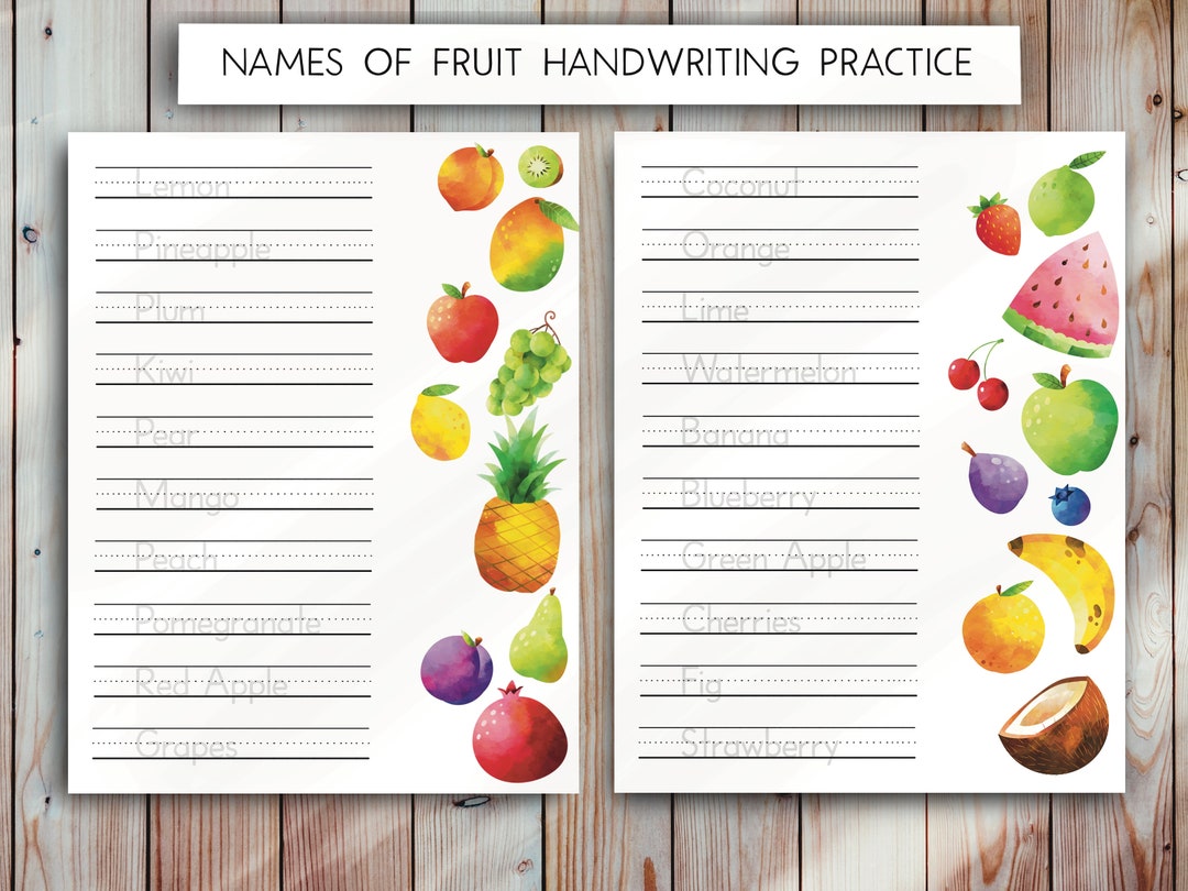 Handwriting Practice, Names of Fruit, Printable - Etsy