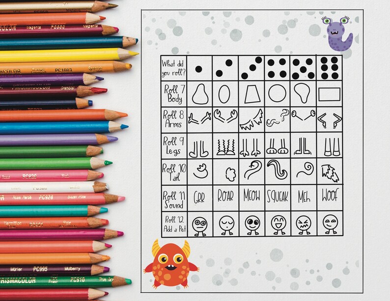 Printable Roll a Monster Game Instant Download - Etsy
