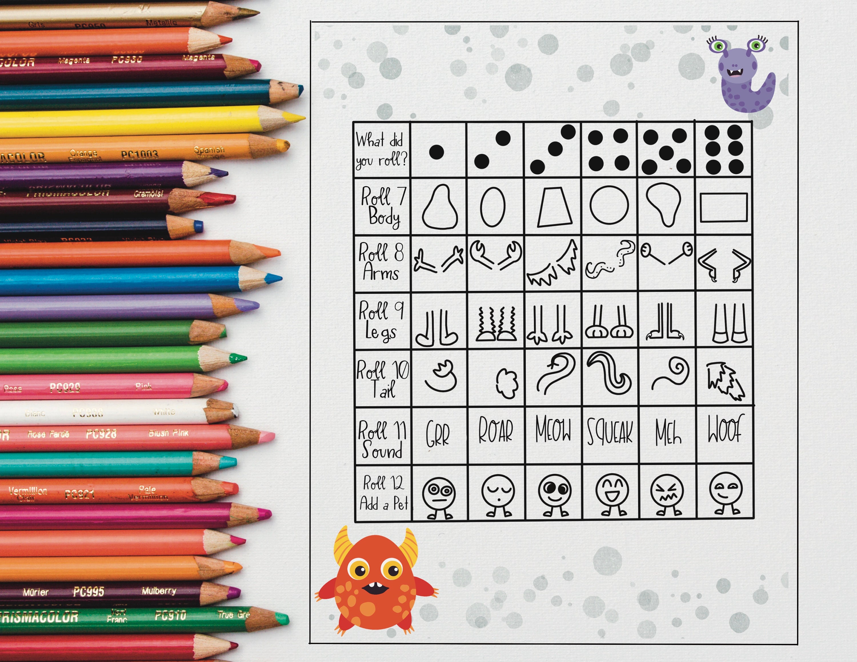 Printable Roll a Monster Game Instant Download - Etsy