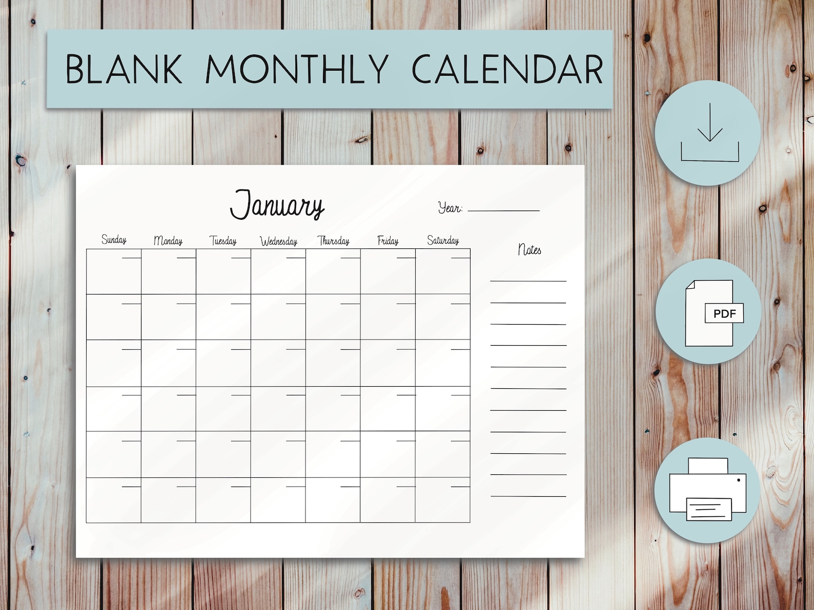 Blank Monthly Calendar Simple Instant Download Printable - Etsy