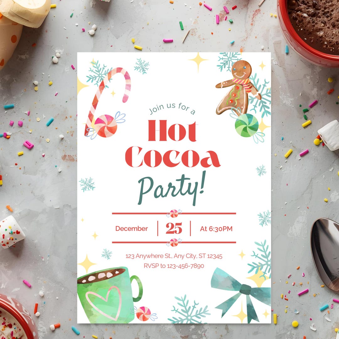 Hot Cocoa Party Invitation Template | Editable Canva Invite | Holiday ...