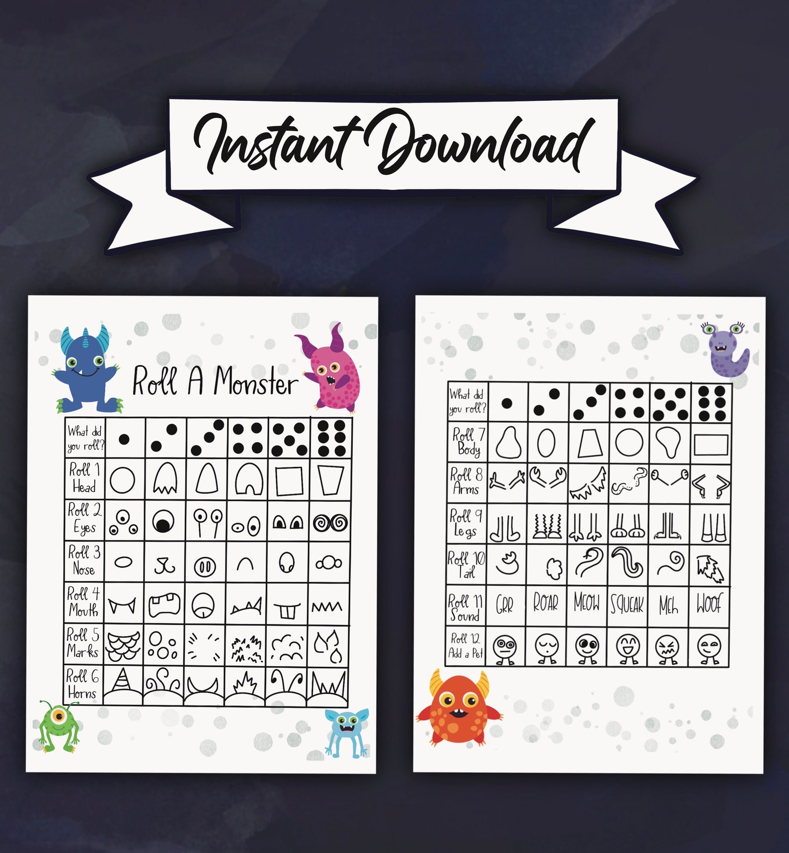 Printable Roll a Monster Game Instant Download - Etsy