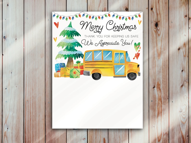 School Bus Driver Christmas Card, Printable, Instant Download - Etsy