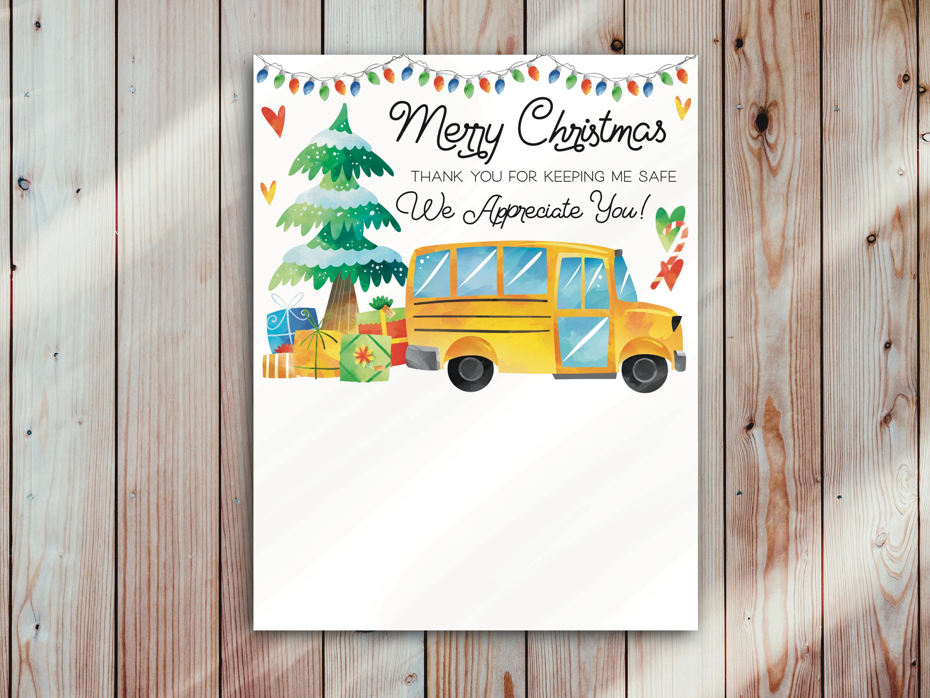 School Bus Driver Christmas Card, Printable, Instant Download - Etsy